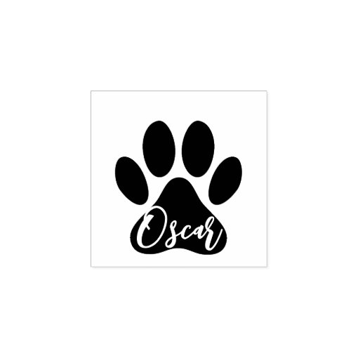 Modern Custom Pet Paw Print with Signature. Wooden Rubber Stamp | Zazzle