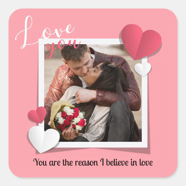 Modern Custom Photo and Love Message Square Sticker | Zazzle