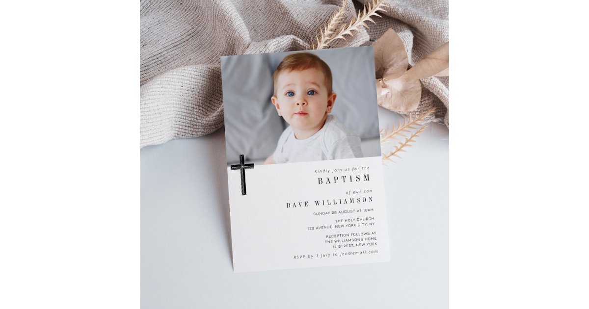 Modern custom photo baptism invitation | Zazzle