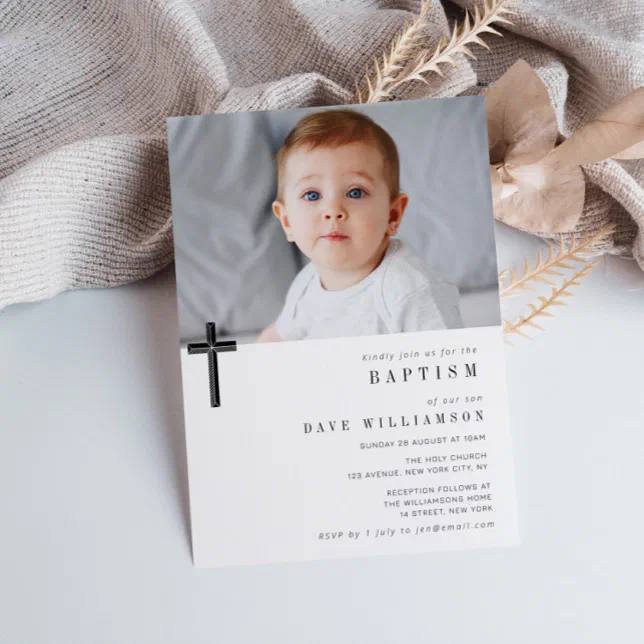 Modern custom photo baptism invitation | Zazzle