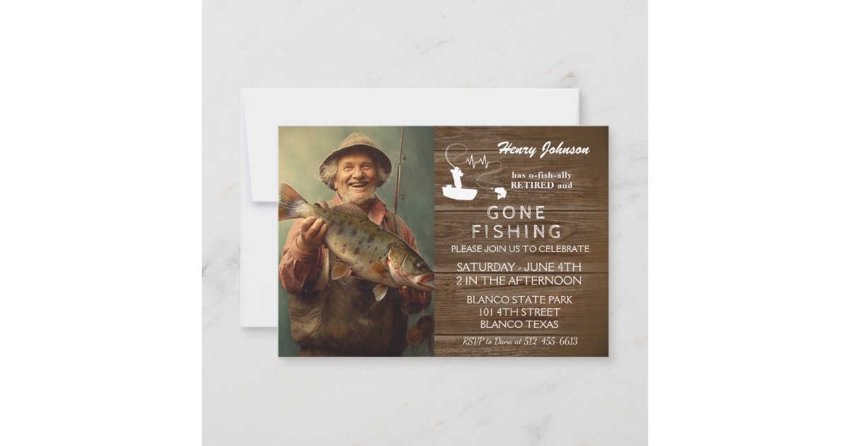 Modern Custom Photo Gone Fishing Retirement Invite | Zazzle