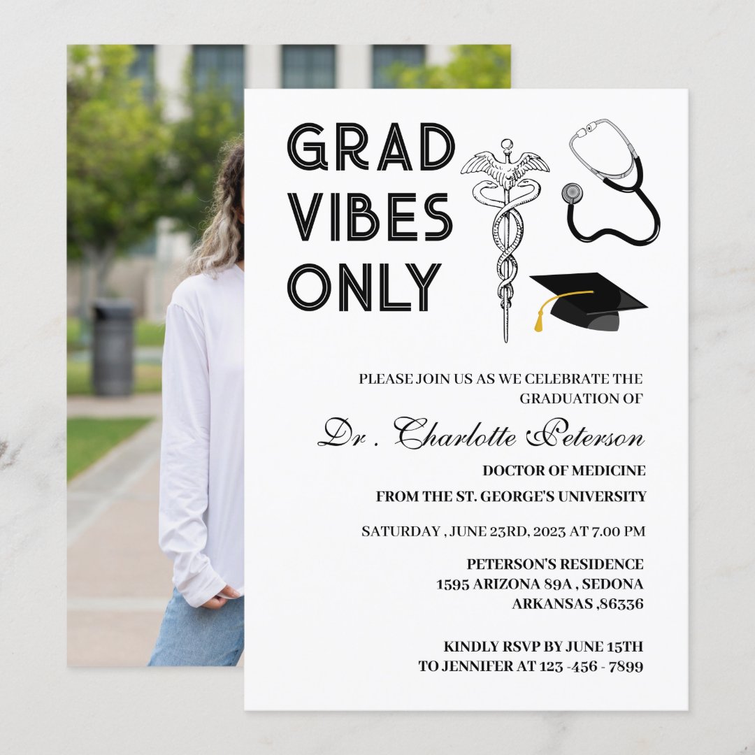 Modern Custom Photo Medical Doctor Graduation Invitation | Zazzle