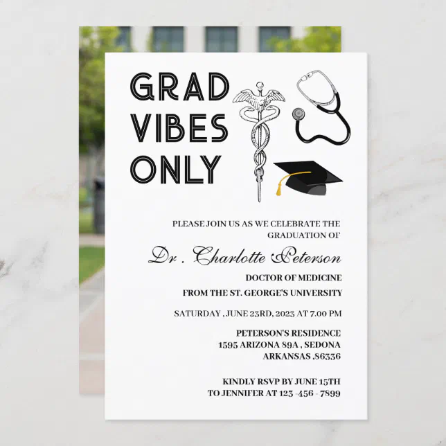 Modern Custom Photo Medical Doctor Graduation Invitation | Zazzle