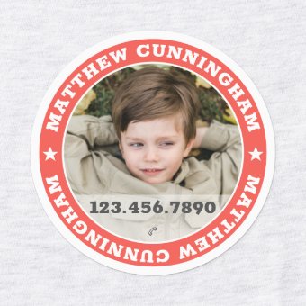 Modern Custom Photo Name Phone Number Kids' Labels | Zazzle