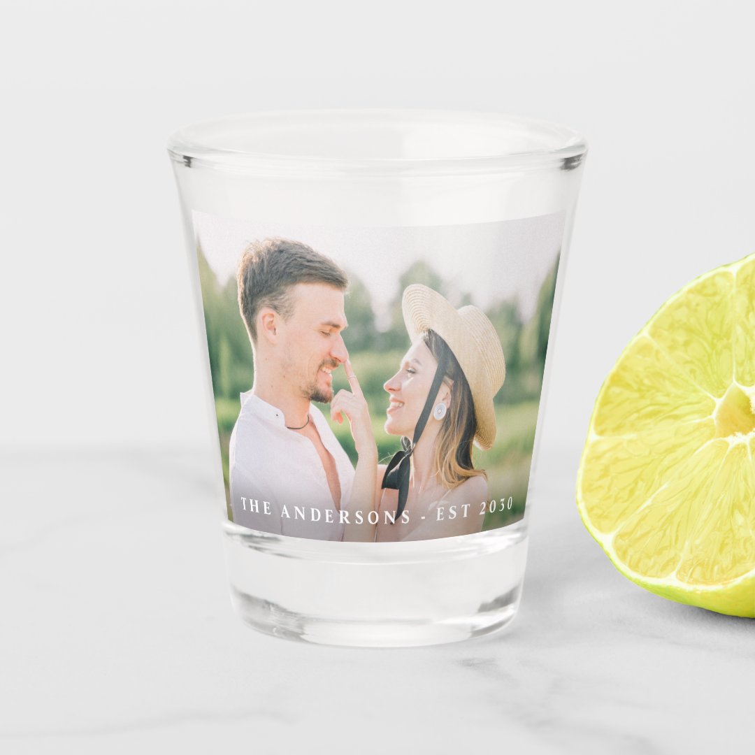 Modern Custom Photo Newlywed Wedding Shot Glass | Zazzle