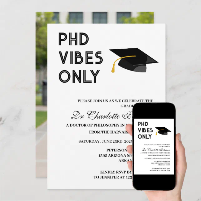 Modern Custom Photo PHD Doctoral Graduation Invitation | Zazzle