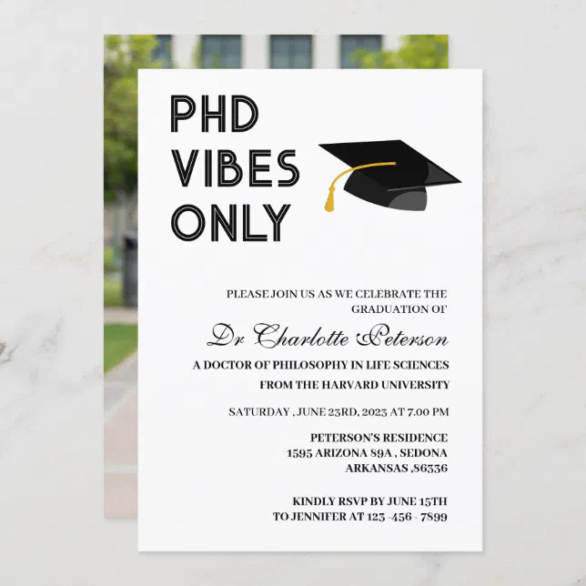 Modern Custom Photo PHD Doctoral Graduation Invitation | Zazzle