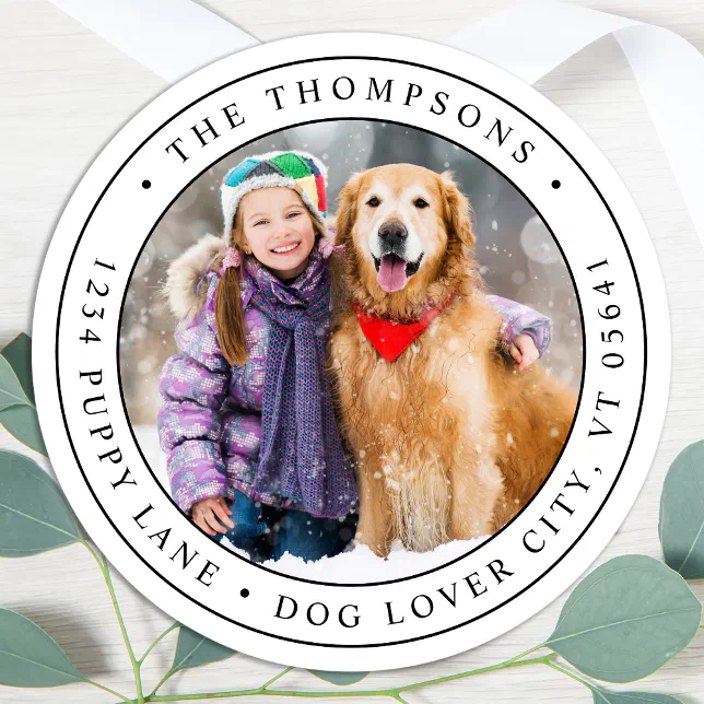 Modern Custom Photo Round Return Address Label | Zazzle