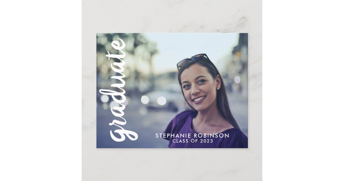 Modern Custom Photo Script Graduation Announcement Postcard | Zazzle