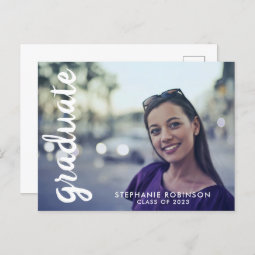 Modern Custom Photo Script Graduation Announcement Postcard | Zazzle
