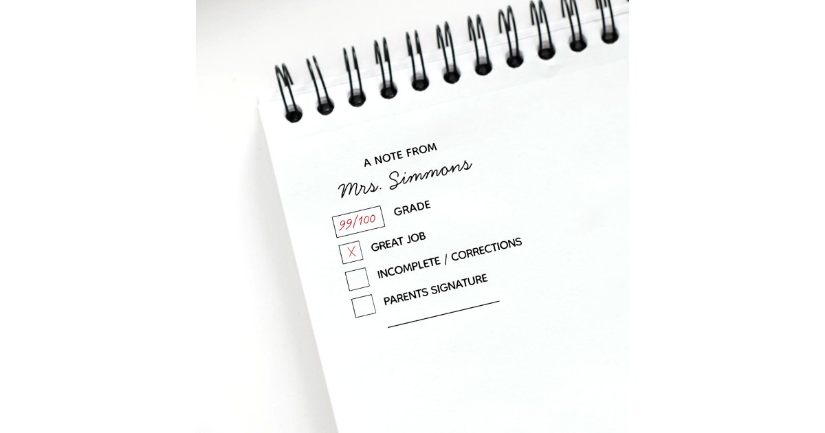 Modern Custom Teacher Homework Grade Great Job Rubber Stamp | Zazzle