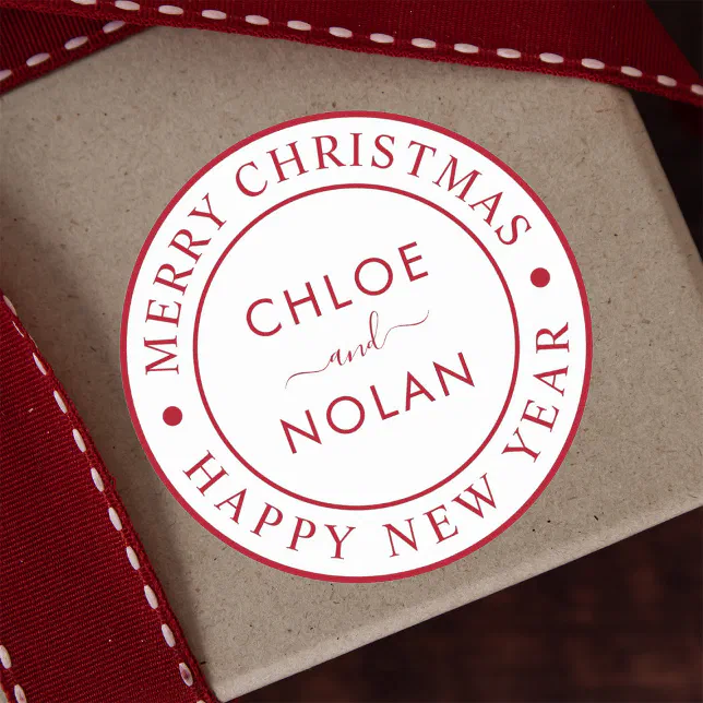 Modern Custom Text Christmas Holiday Classic Round Sticker | Zazzle