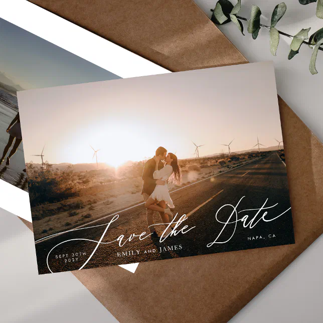 Modern Customizable Calligraphy Two Photo Save The Date | Zazzle