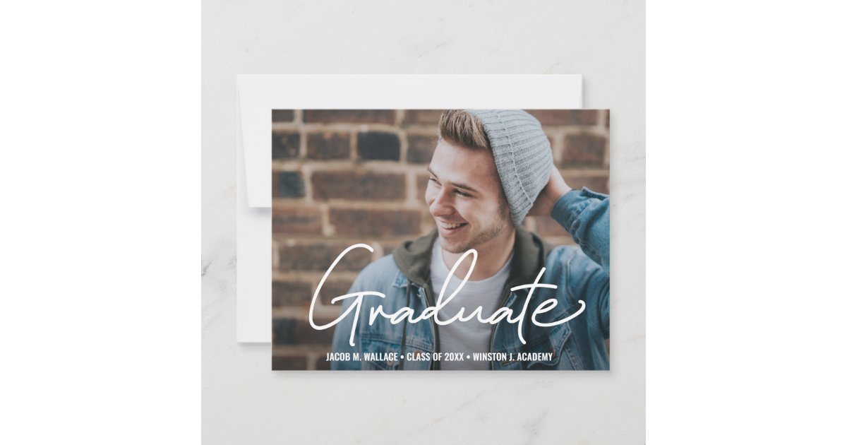 Modern Customizable Graduate Script Photo Announcement | Zazzle