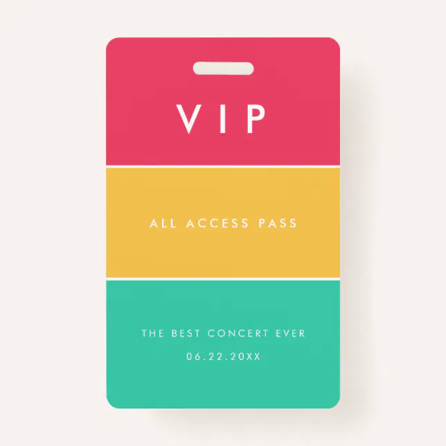 Modern customizable VIP All access pass Badge | Zazzle