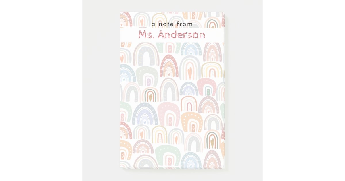 Modern Cute Assorted Rainbow Pattern Teacher Post-it Notes | Zazzle