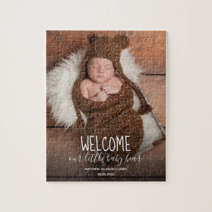 Modern Cute Baby Birth Announcement Jigsaw Puzzle | Zazzle