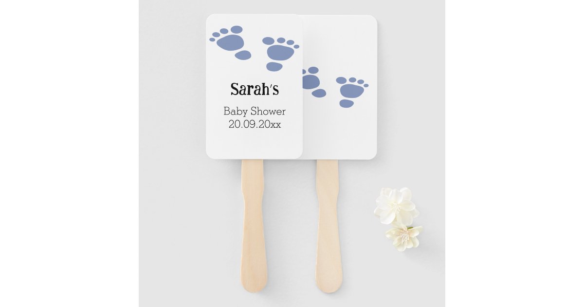Modern Cute Blue Baby Footprint Hand Fan | Zazzle