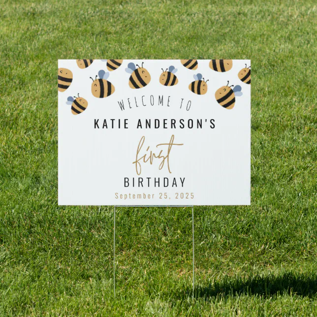 Modern Cute Bumblebee First Birthday Welcome Sign | Zazzle