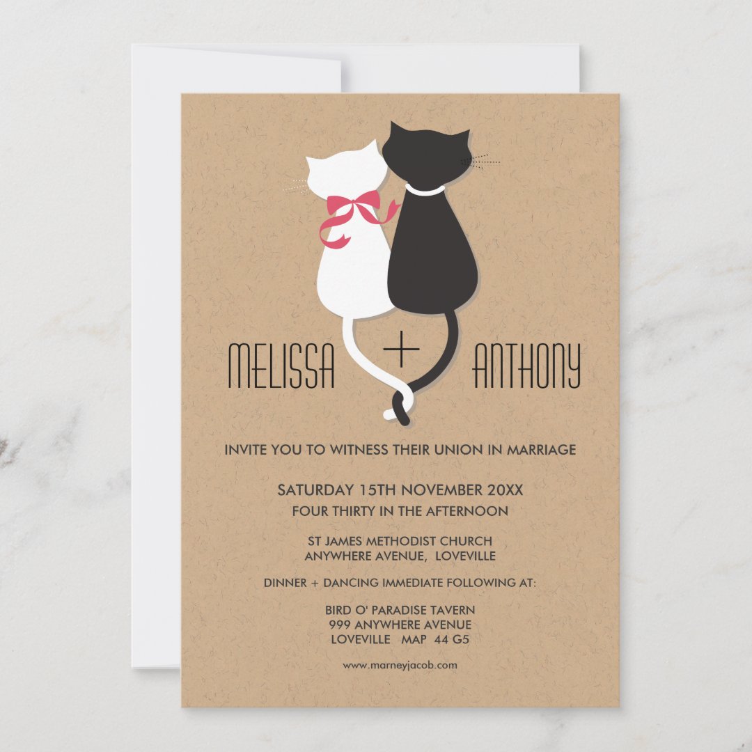 Modern Cute Cat Couple Monogram Wedding Invite | Zazzle