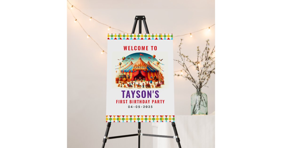 Modern Cute Circus Carnival 1st Birthday Foam Board | Zazzle