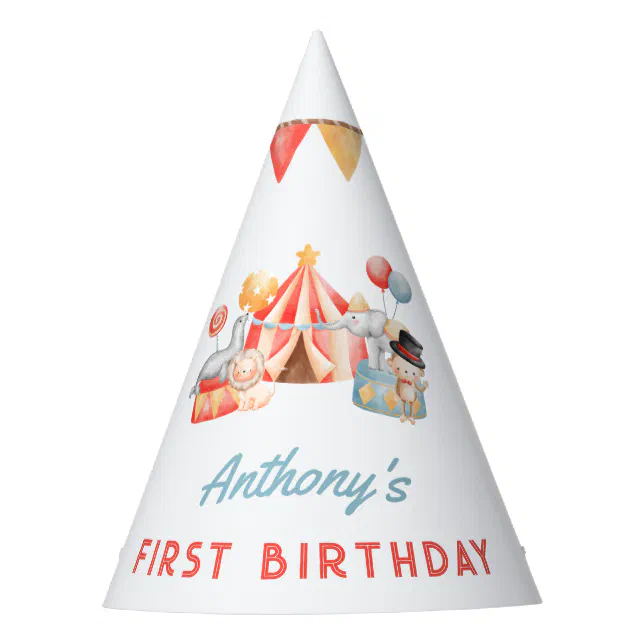 Modern Cute Circus Carnival Fiesta First Birthday Party Hat | Zazzle