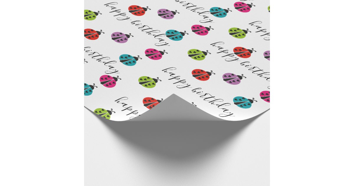 Modern Cute Colorful Birthday Ladybug Wrapping Paper | Zazzle