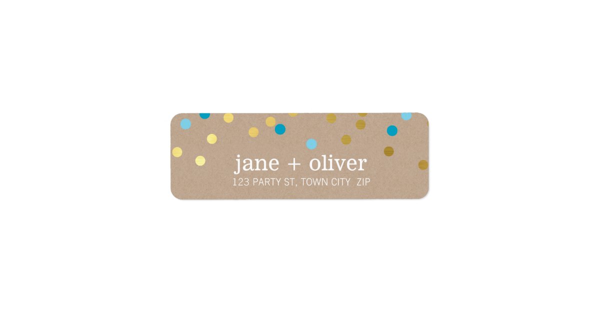 MODERN cute confetti spots gold bright blue kraft Label | Zazzle