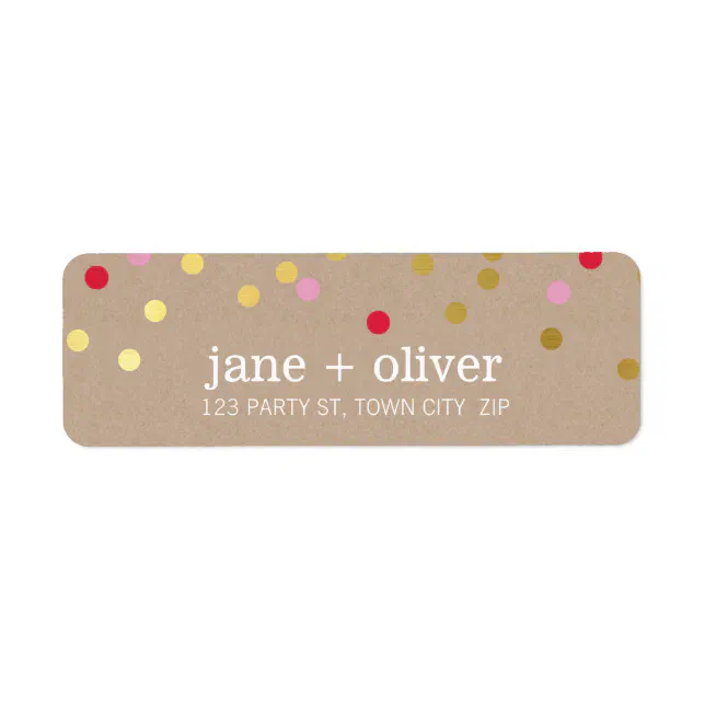 MODERN cute confetti spots gold red pink kraft Label | Zazzle