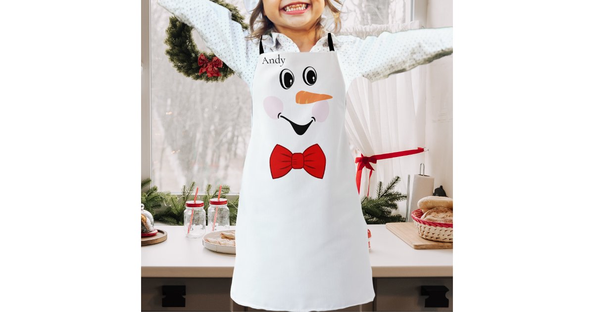 Modern Cute Custom Snowman Smiling face Apron | Zazzle