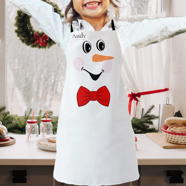 Modern Cute Custom Snowman Smiling face Apron | Zazzle