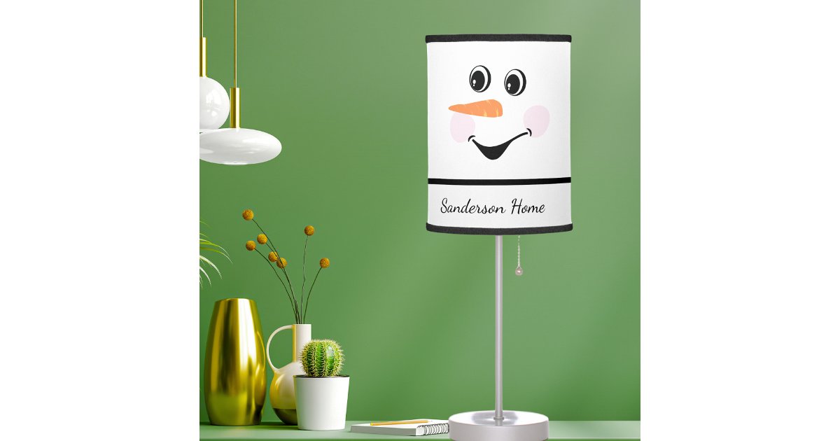Modern Cute Custom Snowman Smiling face Table Lamp | Zazzle