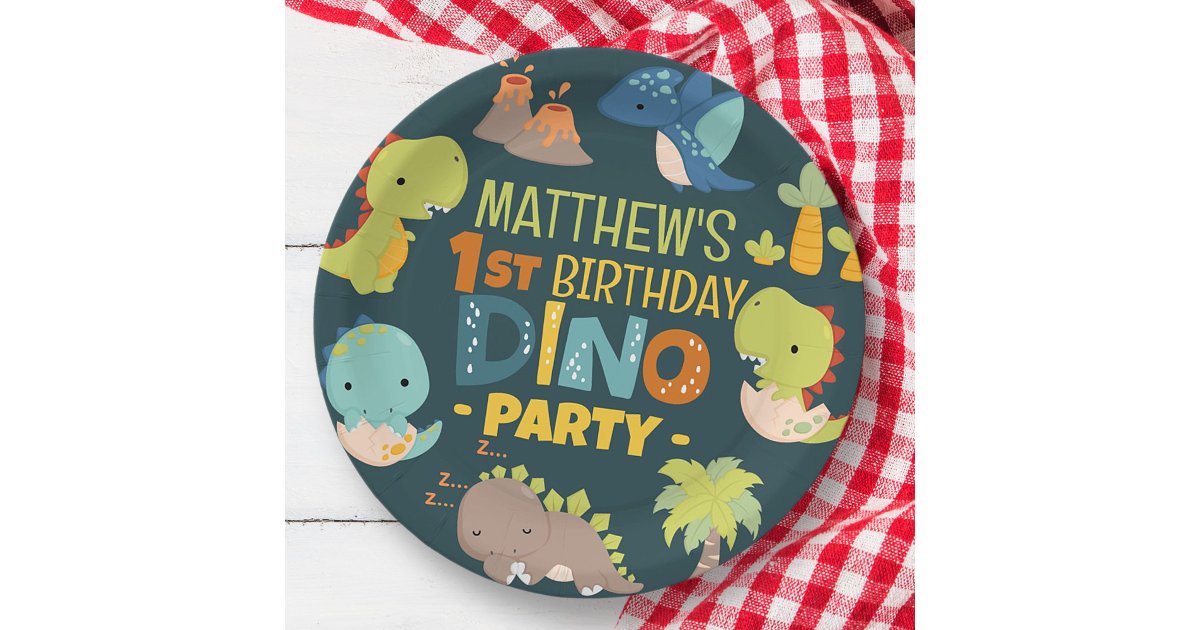 Modern Cute Dino Dinosaur Kid's Birthday Party Paper Plates | Zazzle