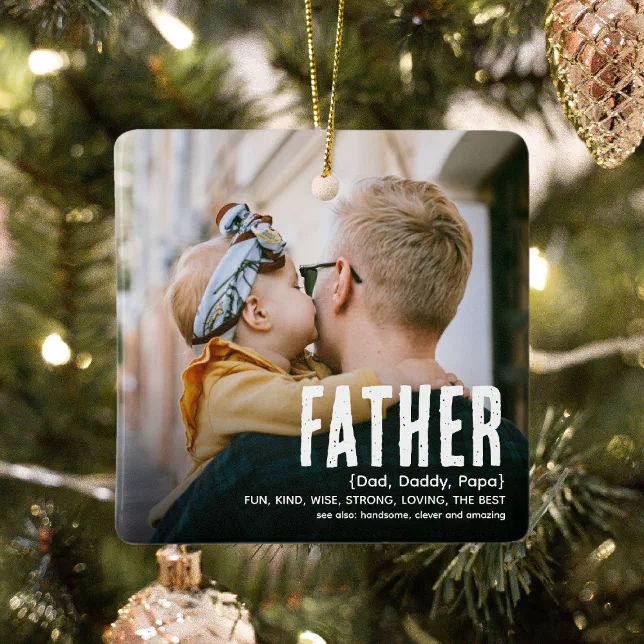 Modern Cute FATHER Definition 2 Photo Christmas Ceramic Ornament | Zazzle
