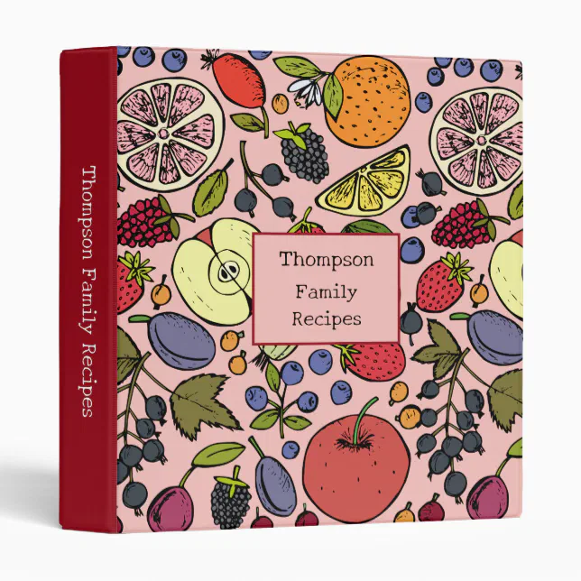 Modern cute fruits l Burgundy l Cookbook recipe 3 Ring Binder | Zazzle