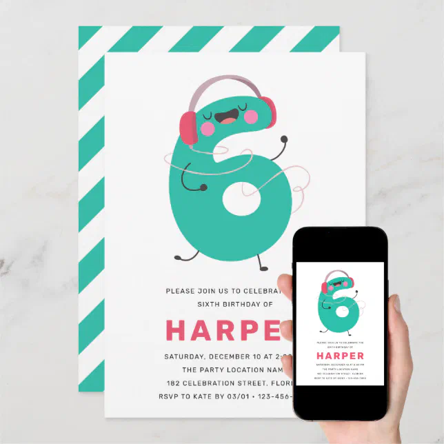 Modern Cute Fun Kids 6th Birthday Invitation | Zazzle