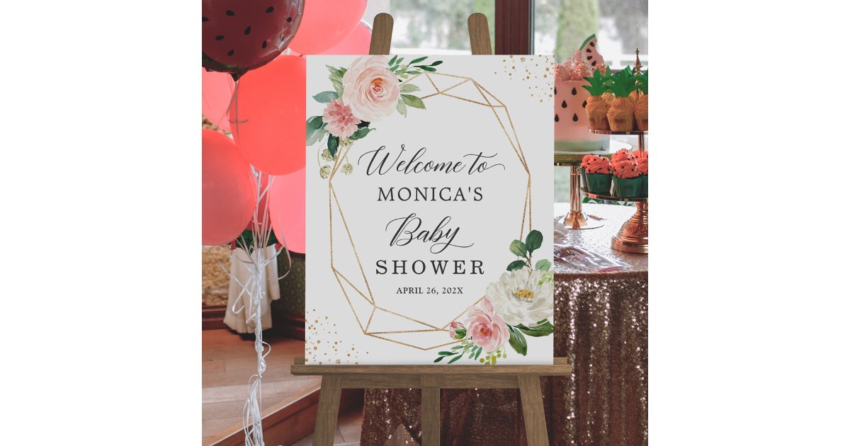 Modern Cute Geometric Floral Baby Shower Sign | Zazzle