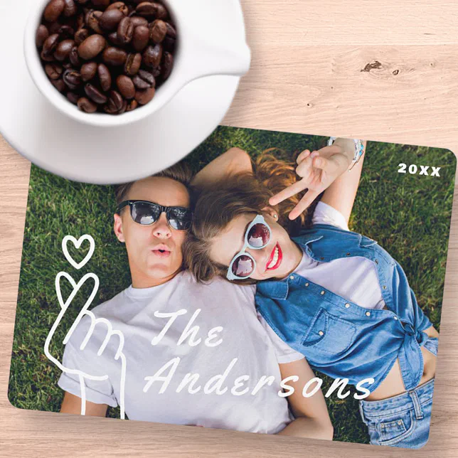 Modern Cute Heart Hand Sign Custom Photo Christmas Holiday Card | Zazzle