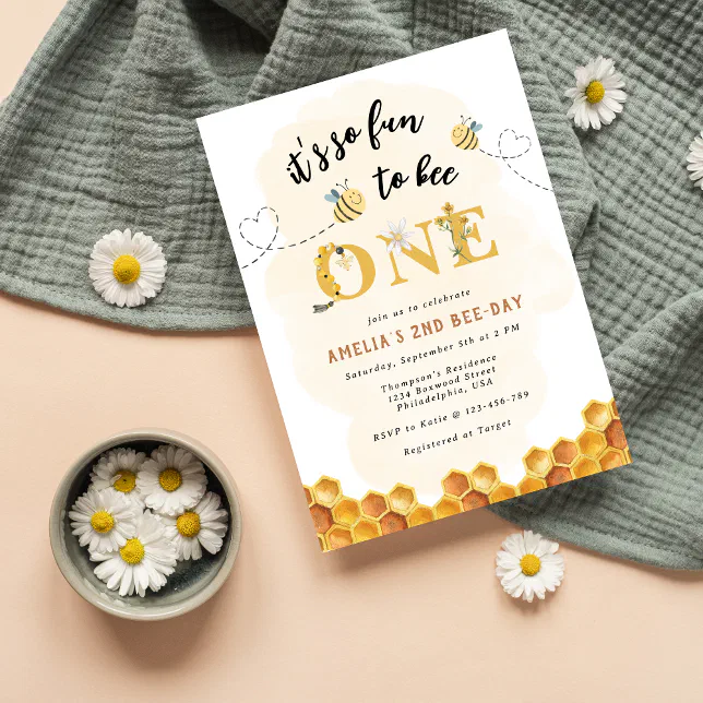Modern Cute It’s so fun to bee one first birthday Invitation | Zazzle