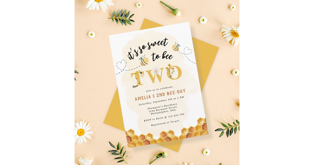 Modern Cute It’s so sweet to bee two 2nd birthday Invitation | Zazzle