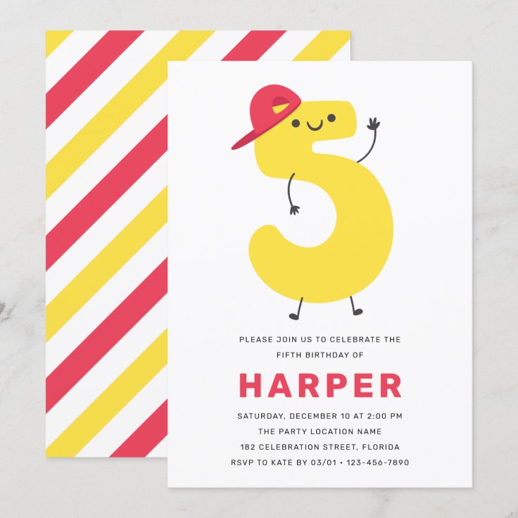 Modern Cute Kids 5th Birthday Invitation | Zazzle