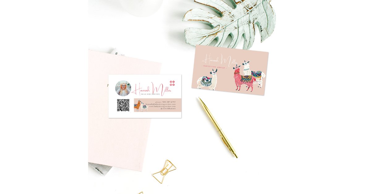 Modern Cute Llamas | Photo QR Code Business Card | Zazzle