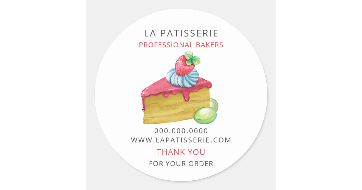 Modern Cute Pink Pastry Bakery Box Seals | Zazzle