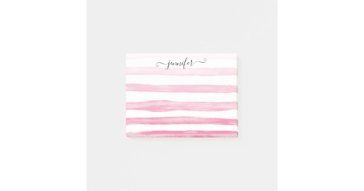Modern Cute Pink Watercolor Stripes Girly Script Post-it Notes | Zazzle