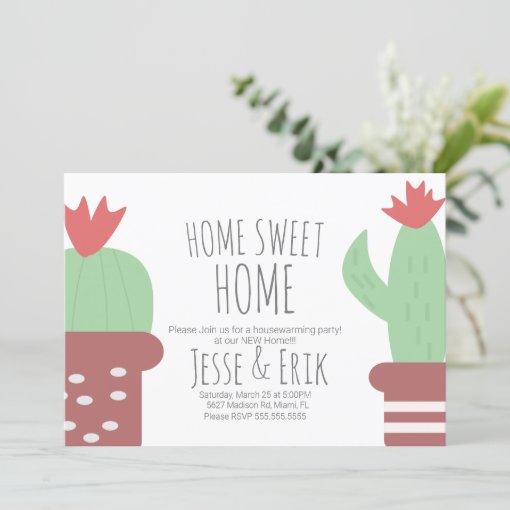 Modern Cute Potted Cactus Housewarming Party Invitation | Zazzle