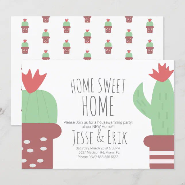 Modern Cute Potted Cactus Housewarming Party Invitation | Zazzle