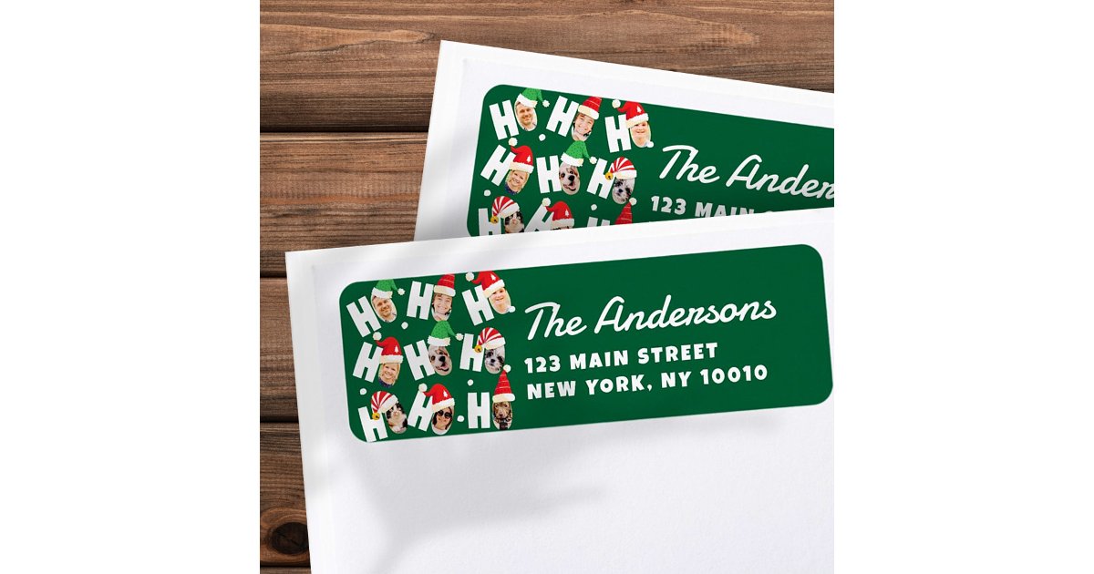 Modern Cute Santa Hats Nine Family Photos Return Label | Zazzle
