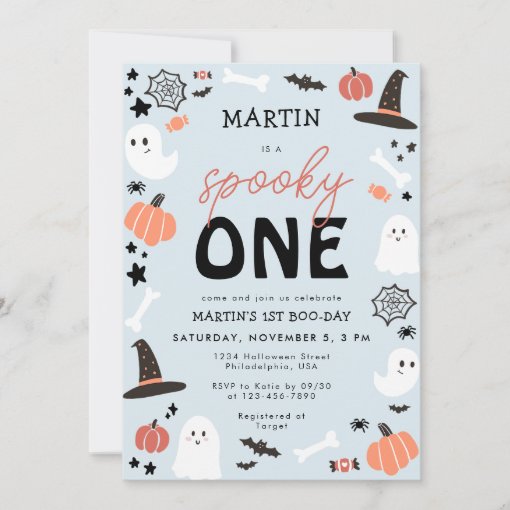 Modern Cute Spooky One Halloween Boy 1st Birthday Invitation | Zazzle