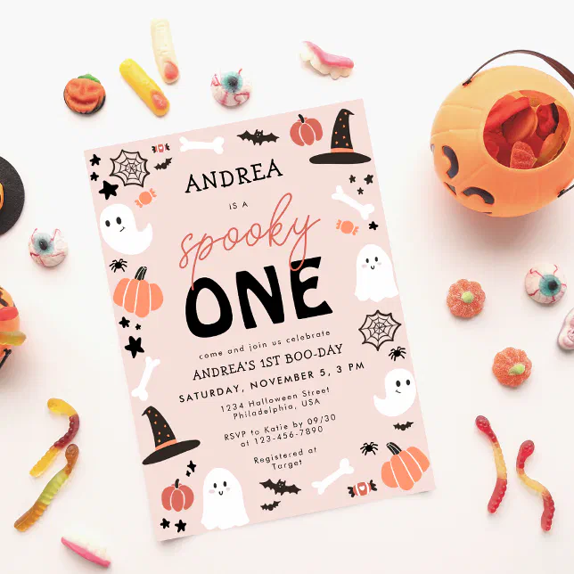 Modern Cute Spooky One Halloween First Birthday Invitation | Zazzle