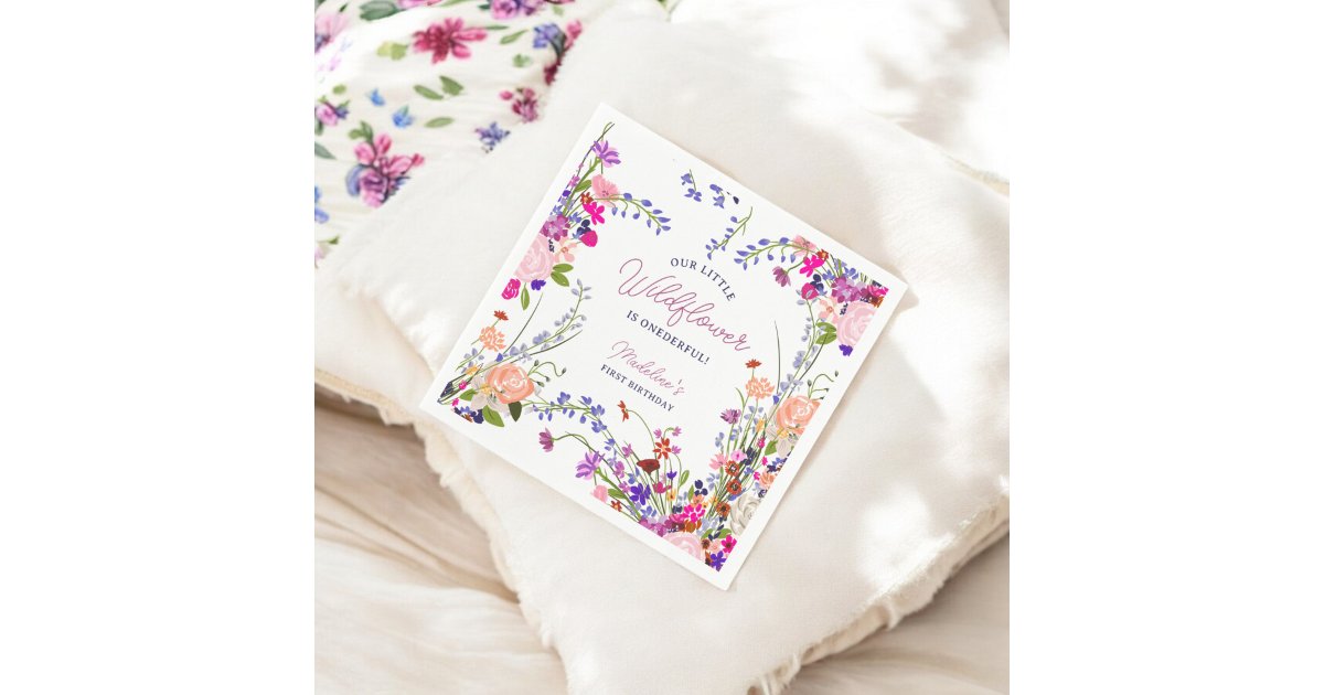 Modern Cute Spring Boho Wildflower 1st Birthday Napkins | Zazzle